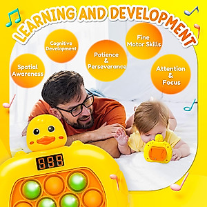 Marlo & Buzz Fast Push Game Toy with Popit Game Controller, Pop Fidget Animal with LED Screen - Sensory and Memory Console, Quick Bubble Light Toy, Pocket Games (Duck) Brown, Yellow, Pink, Blue, Red