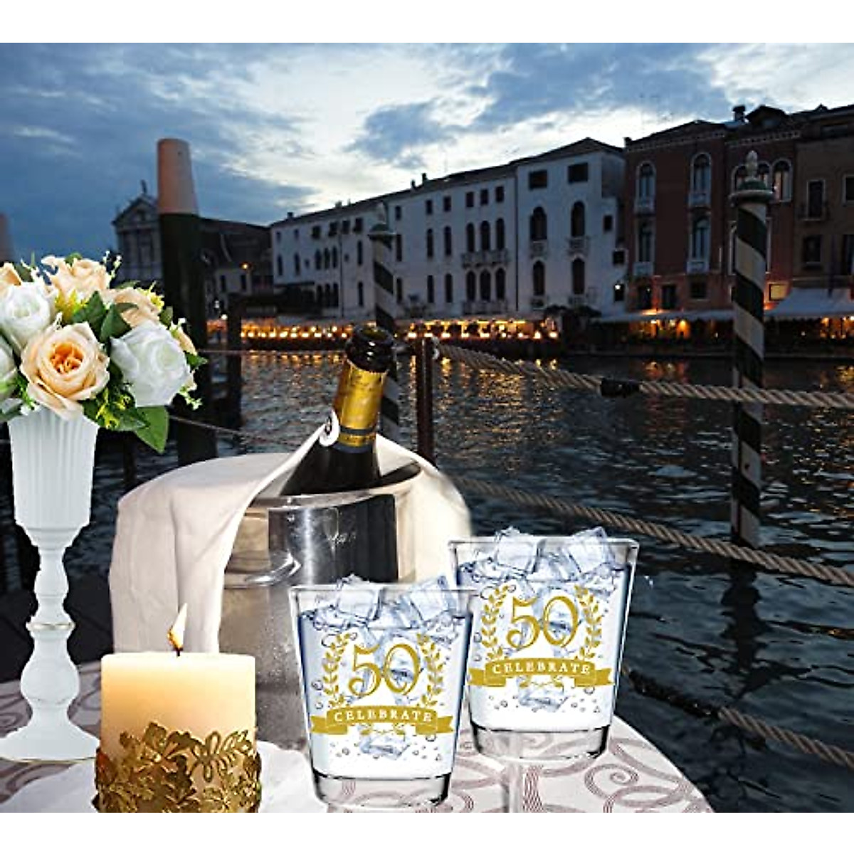 BISYATA 50th Birthday Gift or Birthday Decoration for Women Men - 50 Celebrate - 50th Shot Glass Set of 2-50th Gold Anniversary Decoration or Gift - 2oz - With Gift Box