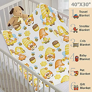 Gnome Bee Blanket Lightweight Cozy Super Soft Flannel Fleece Throw Big Twin Blankets Home Decor for Bed Living Room 80"x60" Queen for Adult