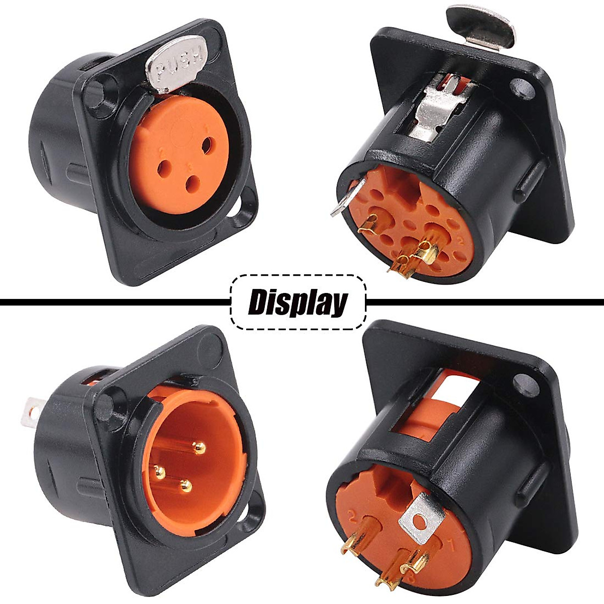 Glarks 8Pcs 3 Pin XLR Male Female Jack with Gold Plated Pin, Chassis Panel Mount Jacks D Series Size, Compatible with Series D Pattern Holes Audio Studio Connector