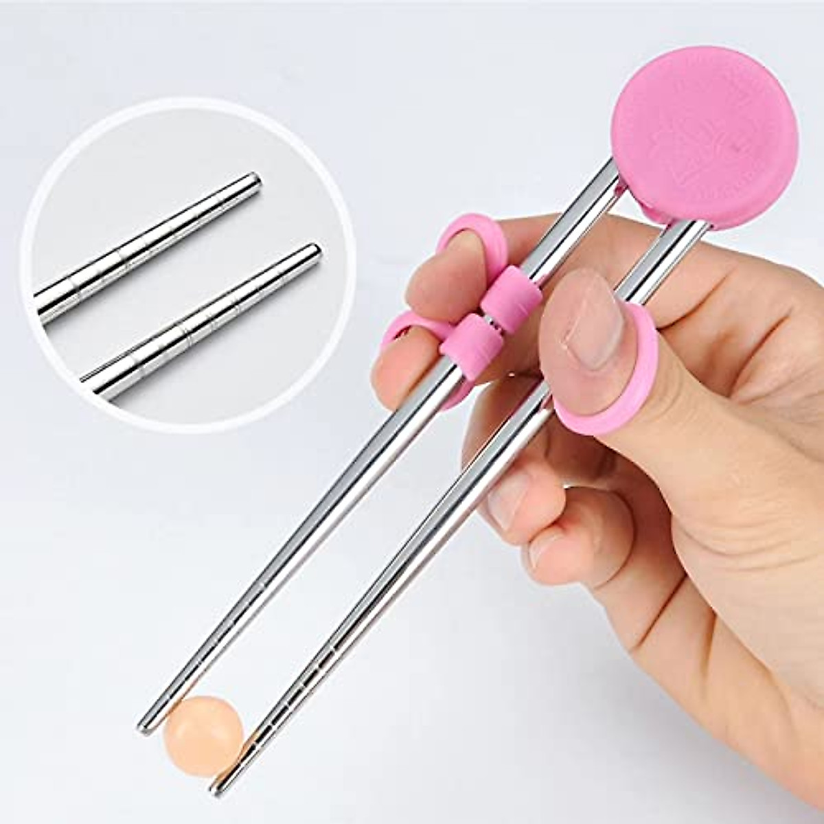 Teach Your Kids How to Use chopsticks with our 2 Pairs of Training Chopsticks for Beginner - Reusable Stainless Steel Kids' Chopsticks Perfect for Learning!（BLUE,PINK）