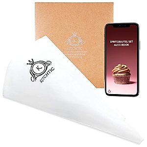Piping Bag Set - Large Reusable Cotton Piping Bags and Nozzles - Dishwasher-safe - Includes Gift Box, 6 Stainless Steel Nozzles, Adapter, Cleaning Brush & E-Book with Cake Decoration Tips by Kitchtic