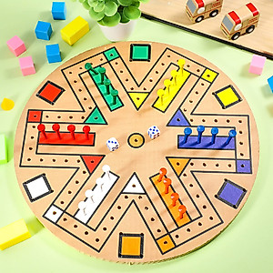 Kathfly Fast Track Board Game Wooden 3-6 Players Board Game Set with 24 Board Game Pieces and 2 Dice, Fast Track Game Night for Adult Teens Family Game, 6 Colors (14.2 Inch)