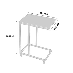 Coral Flower End Table, Side Table, TV Tray, C Shaped Snack Table with Metal Frame, Rolling Casters, Industrial, for Living Room, Bedroom,Light Walnut
