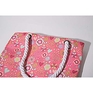 PattyCandy Coral Floral Flowers Design Pattern Rope Handle Womens Tote Bag