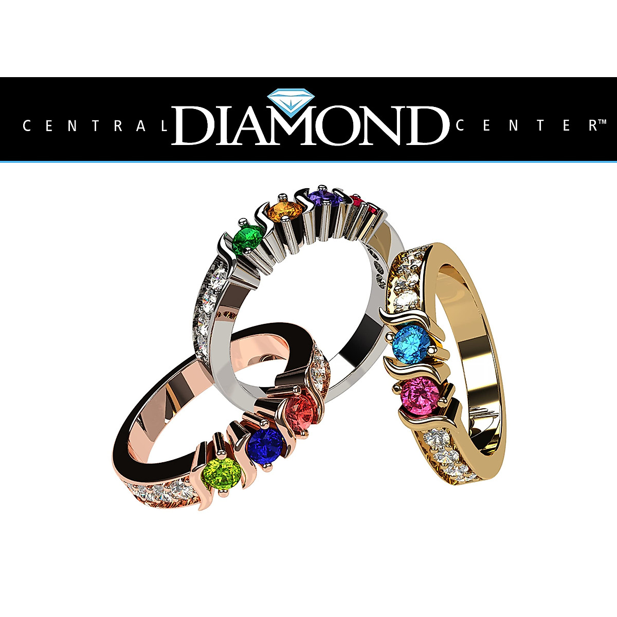 Central Diamond Center S-Bar W/Sides Mother's Ring 1 to 6 Simulated Birthstones - 10k Yellow Gold - Size 6.5