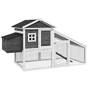 PawHut 69" Chicken Coop Wooden Chicken House, Rabbit Hutch Pen, Outdoor Backyard Poultry Hen Cage with Run w/Nesting Box, Removable Tray for Easy Cleaning, Asphalt Roof, and Safe Lockable Door