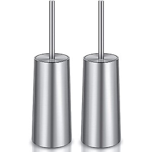 IXO Toilet Brush and Holder, 2 Pack Toilet Brush Stainless Steel, Toilet Bowl Brush for Bathroom Toilet-Ergonomic, Elegant,Durable (Silver)