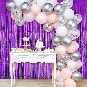 AIQINHU Purple Tinsel Foil Fringe Curtain Backdrop, 2 Pack Metallic Glitter Curtains Party Decorations Streamers, Xmas Purple Backdrop for Birthday Wedding Bridal Shower Homecoming New Year