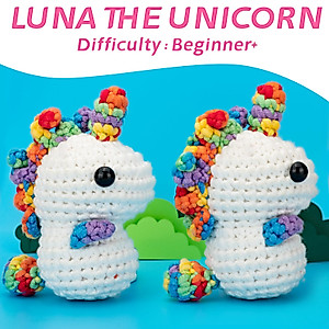 Crochet Kit for Beginners, Unicorn Crochet Kits for Kids and Adults Include Rainbow Yarn, Videos Tutorials, Eyes, and Crochet Hook - Crochet Animal Kit, Beginner Crochet Kit - Gift for Birthdays