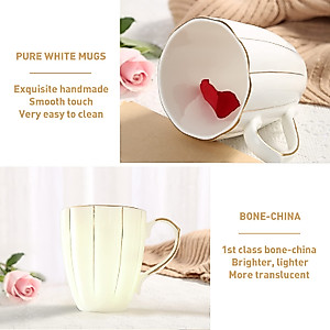 DUJUST Coffee Mug Set of 4(13.5oz), Luxury British Design with Handcrafted Golden Trims, 1st-Class Bone-china White and Gold Cup Set for Coffee, Tea&Milk, Beautiful&Graceful Top Fine Porcelain Cups