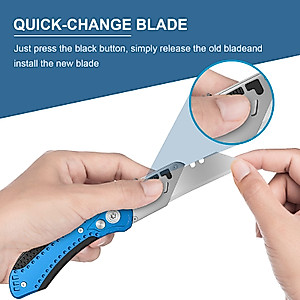 Folding Utility Knife, Heavy Duty Retractable and Folding Box Cutter for Cartons Cardboard and Boxes, Anti-slip Metal Body, SK5 Quick Blade Change Box Cutter, with Safety Lock and 5 Extra Blades - Red