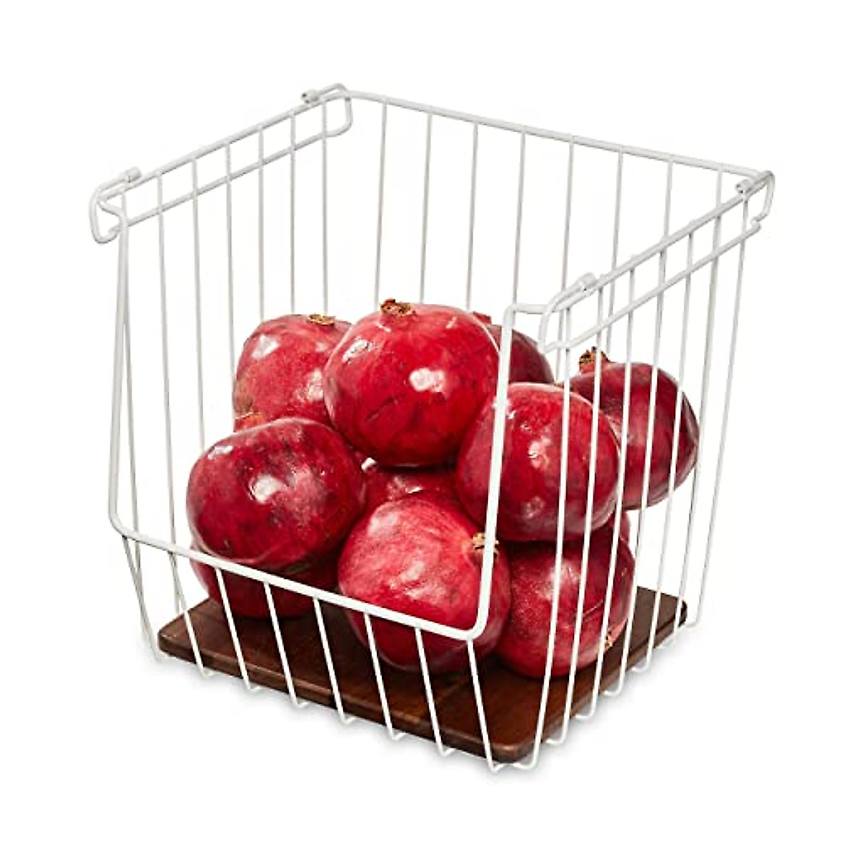 iDesign The Ría Safford Collection Open Front Wire Basket with Acacia Wood, 12" x 12" x 12"