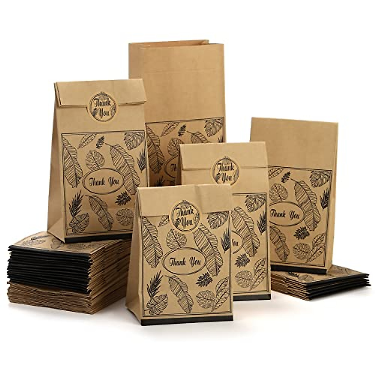 Yesland 200 Pcs Mini Brown Paper Bags, 3.5 x 2.25 x 7 Inch Thicken Paper Snack Bag Small Kraft Paper Treat Bags, Thank You Paper Cookie Sandwich Bags Bulk for Party Favor, 80 Bags and 120 Stickers