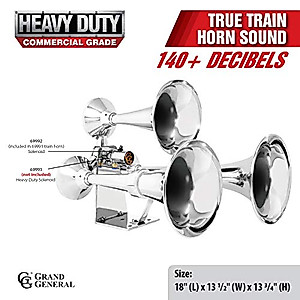 GG Grand General 69991 Chrome Heavy Duty Train Horn with Triple Brass Trumpet for Superior Sound