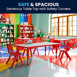 Flash Furniture Wren Adjustable Classroom Activity Table for School and Home, Rectangular Plastic Activity Table for Kids, 23.625" W x 47.25" L, Red/Gray