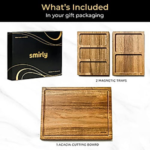 SMIRLY Acacia Wood Cutting Board Set - Wooden Cutting Boards for Kitchen, Chopping Board Set - Kitchen Cutting Board with Storage - Wood Cutting Boards for Kitchen, Large Meal Prep Cutting Board