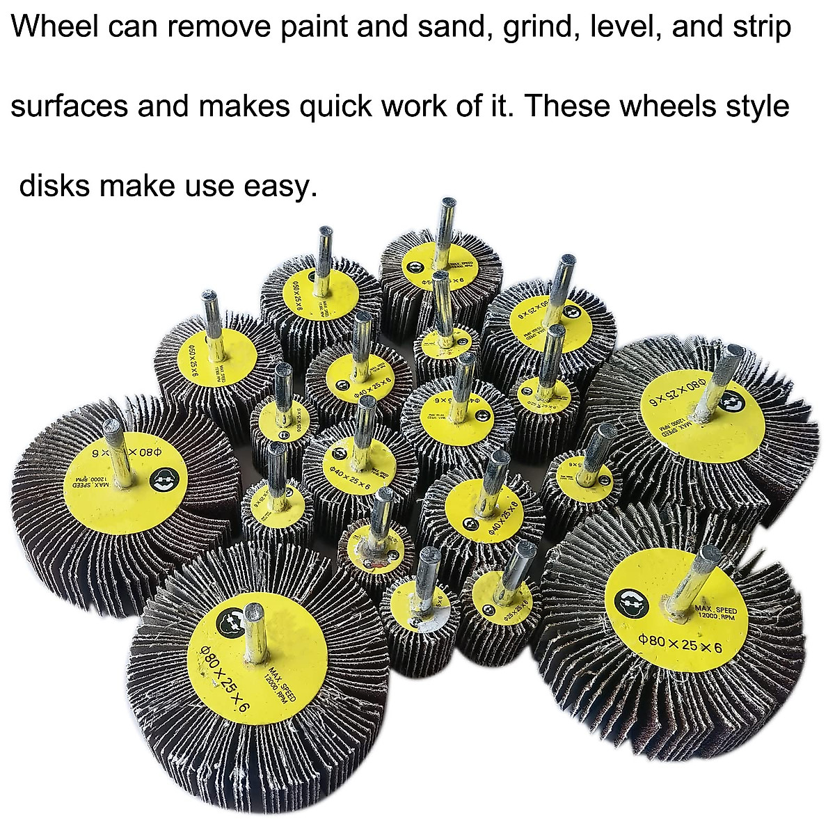 Tonmp 20 Pack 4 Sizes (1"/1.5"/2"/3") 1/4" Abrasive Flap Wheel Sander Set - 40/60/80/120 Grits Mounted Flap Wheels, Aluminum Oxide Sanding Flap Wheel Sander for Removing Rust and Polishing