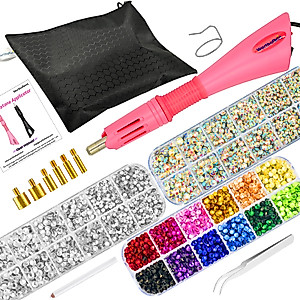 Worthofbest Hotfix Rhinestone Setter, Applicator ToolKit, Hot Fixed Wand Bedazzler Kit, 4080Pcs, AB Crystal, Clear, 14 Colors, 7 Tips, 4 Gems Sizes, Tweezers, , Jewel Picker, Trays, Zip Bag