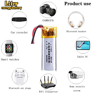 Liter 3.7V 380mAh 601148 Lipo Battery Rechargeable Lithium Polymer ion Battery Pack with Two Lines