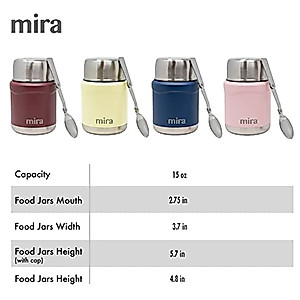 MIRA Thermos for Hot Food & Soup - 15 oz Insulated Food Jar with Foldable Spoon - Leak Proof Stainless Steel Thermal Storage Lunch Container, Canteen, Double Walled, Black