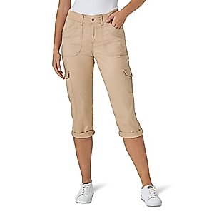Lee Women's Relaxed Fit Austyn Knit Waist Cargo Capri Pant, Café, 16