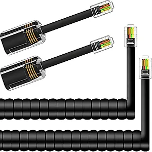 NECABLES 2+2Pack No Tangle Phone Cord for Landline 2pcs Handset Cord Telephone Cord Coiled Cable and 2pcs Phone Cord Detangler Swivel Cord Tangle Free for Desk Phone Black