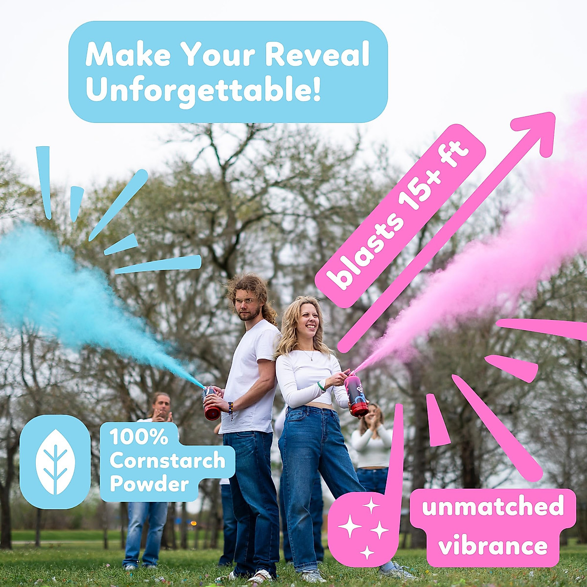 Baby Gender Reveal Powder Spray Color Blasters (Jumbo) | 2 Pack | Blue & Pink Smoke | 100% Biodegradable Powder Spray For Boy or Girl Reveal Decorations & Ideas