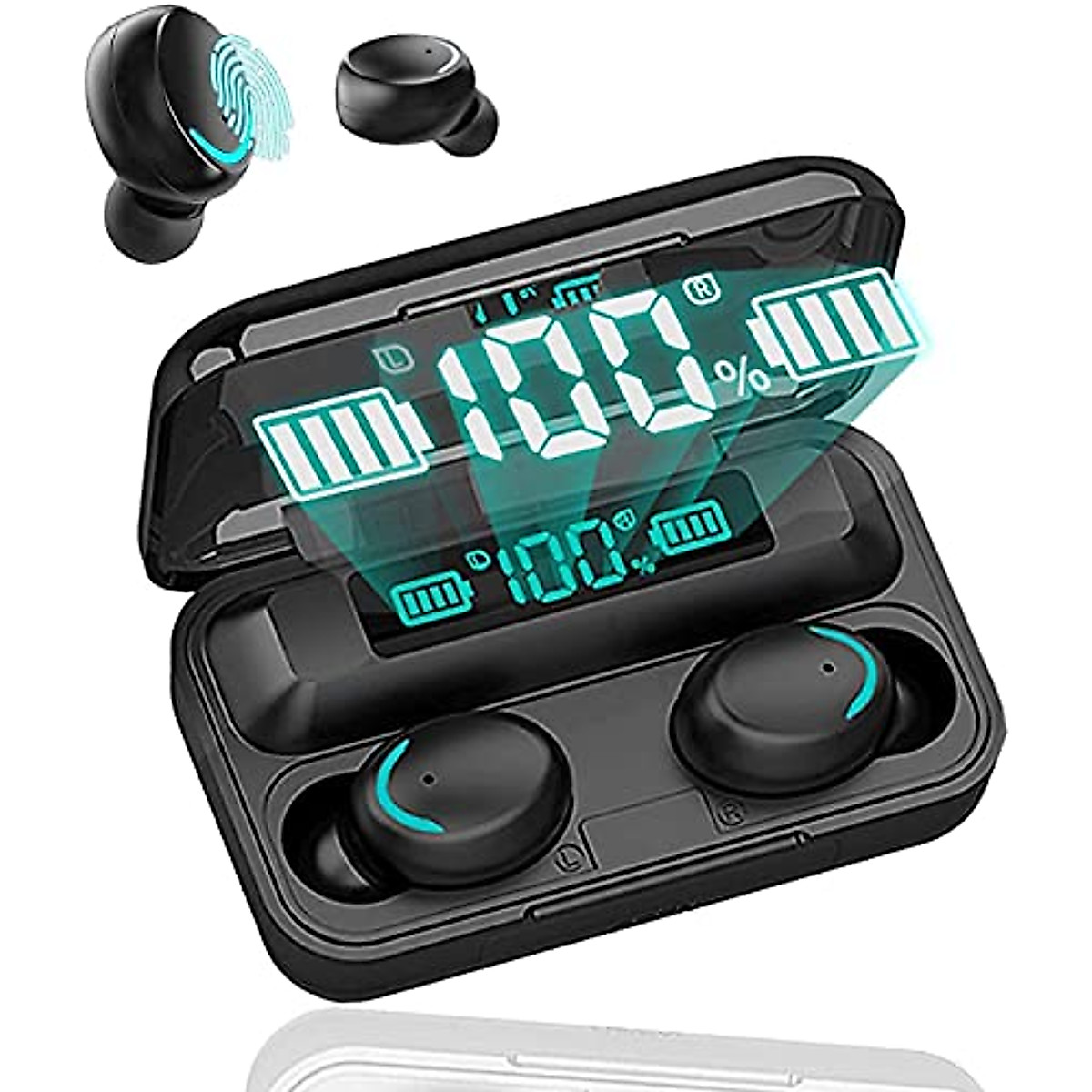 OZJONGK Wireless Earbuds Headphones,IPX7 Waterproof Deep Bass Touch Control, Bluetooth 5.0 Sport EarphonesWireless Charging Case, Built-in Dual-Mic 3D Stereo Noise Canceling Headsets, BLACK-2021.