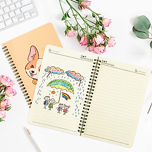 L1rabe 2 A5 Corgi Spiral Notebooks Spring Back to School Cute Yellow Funny Corgi College Ruled Notebook Hardcover Spiral Travel Drawing Journal Notepad Diary for Kids Teens Easter Birthday Gifts