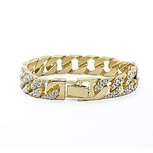 Charles Raymond Bling-ed Out Silver Round Luxury Mens Watch w/Bling-ed Out Cuban Bracelet - L0504B - Cuban (Gold)