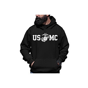 Marine Corps USMC SWEATSHIRT HOODIE with Globe in CENTER, Black, M