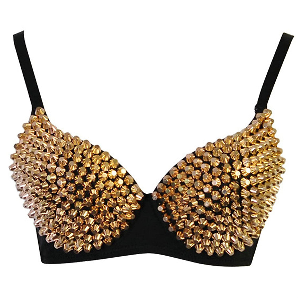 Generic Womens WomenS Studded Rivets Bras Punk Push Up Tops Underwear For Party Club Sexy Gothic Metallic Bra Clubwear Golden,Large