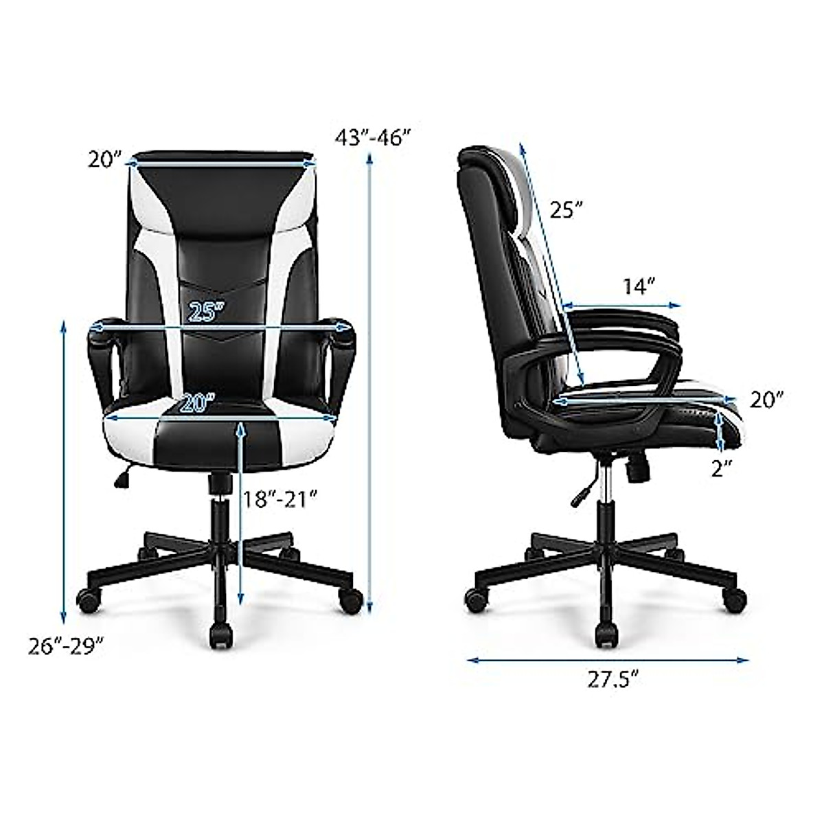 MARURY Modern Home Office Desk Chair, Office Chair Computer Desk Chair, Leather W/Padded Armrest White Chairs, for Home Office Make Up