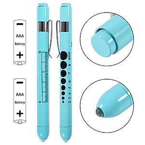Aokin Medical Pen Light for Nurse Doctor, Reusable LED Medical Penlight Flashlight with Pupil Gauge and Ruler, White Light, Sky Blue