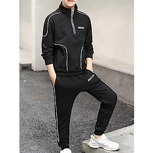 Jugaoge Kids Boys Two Pieces Tracksuits Sweat Suit Long Sleeve Pullover Sweatshirt Sweatpants Activewear Set Black 7-8 Years