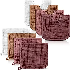 Tallew 8 Pack Baby Burp Cloth Muslin Sets Unisex Bibs Muslin Burp Cloth Cotton Burp Rags Absorbent Soft Burping Cloth(Bright Color)