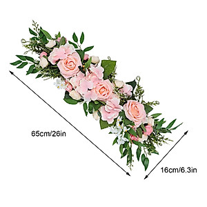 INIFLM 25.6in Wedding Peony Rose Arch Flower Swag with Green Leaves,Decorative Floral Swag Front Door Peony Arch Garland Swag for Wall Window Home Garden Party Decor, Pink