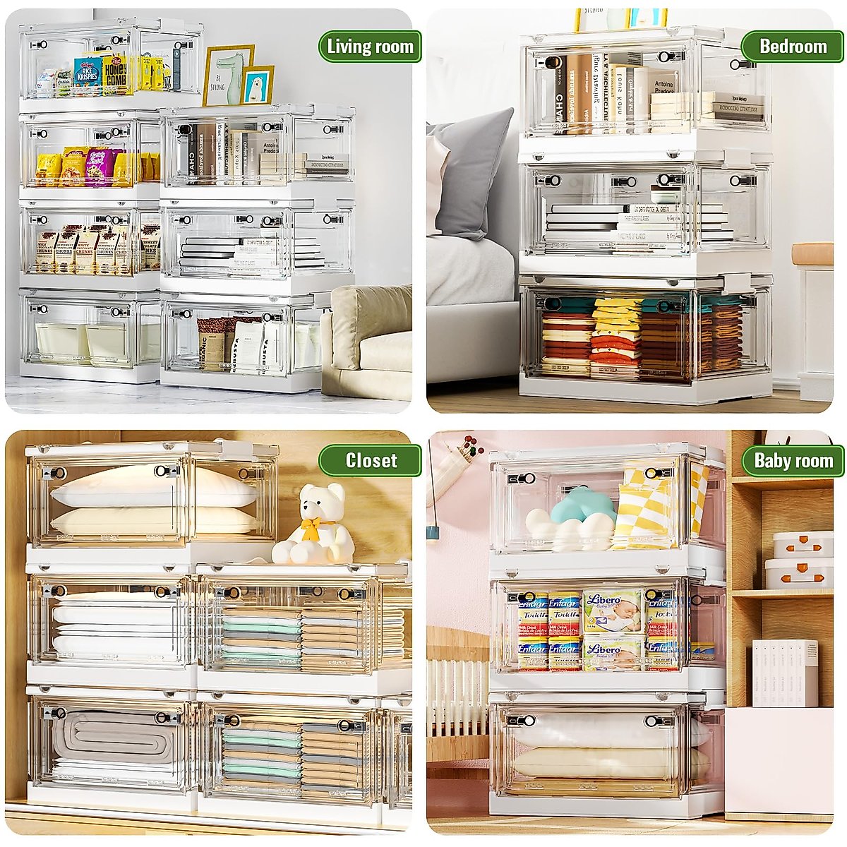 CTSNSLH 4 Tier Storage Bins with Lids, 192Quart Clear Stackable Storage Bins with Wheeled and Doors, Storage Boxes, Storage Containers, Closet Organizers and Storage