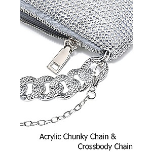 YIKOEE Sparkly Rhinestone Clutch Purse Evening Bag for Women with Chunky Chain (Silver)