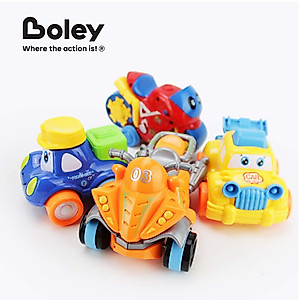 Boley Buddy Mini Toy Cars, Model One - 4 Piece Friction Powered Small Race Car Toys Play Set for Kids and Toddlers