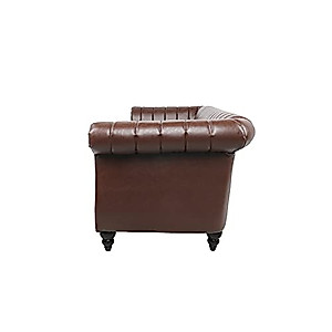 EMKK 84inch 3 Seater Sofa Modern Upholstered Couch Faux Leather Sofá for Living Room, Rolled Arm Chesterfield Small Spaces,Bedroom,Apartment,Dorm,Office, Dark Brown 84''