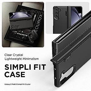 VRS DESIGN Phone Case for Samsung Galaxy Z Fold 5 5G (2023) [Simpli Fit Modern], Premium Modern Slim Style Spring-Loaded Hinge Cover Case with Tempered Glass Screen Protector (Matte Black)