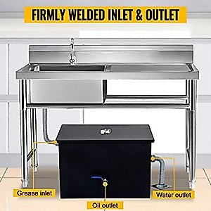 Commercial Grease Interceptor 8-70 LB, Carbon Steel Grease Trap 4-35 GPM, Grease Interceptor Trap With Side Water Inlet, Under Sink Grease Trap For Restaurant Canteen Factory Home Kitchen,40 LB