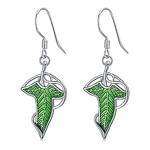 Lord of The Rings Jewelry 925 Sterling Silver Green Leaf Drop Earrings Lord of The Rings Christmas Stocking Stuffers Gifts for Women