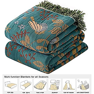 MSGKV Boho Throw Blankets 100% Cotton Throw Blankets for Couch Bed 60''Wx 80''L Double Sided Knit Blanket Super Soft Blanket Cover Sheet Reversible Blanket Wearable Blanket