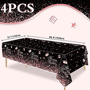 Inspireyee Black Rose Gold Plastic Tablecloth (Pack of 4), 86 x 51 inches Black Rose Gold Party Tablecovers for Black Rose Gold Theme Birthday Party Supplies (Black Rosegold
