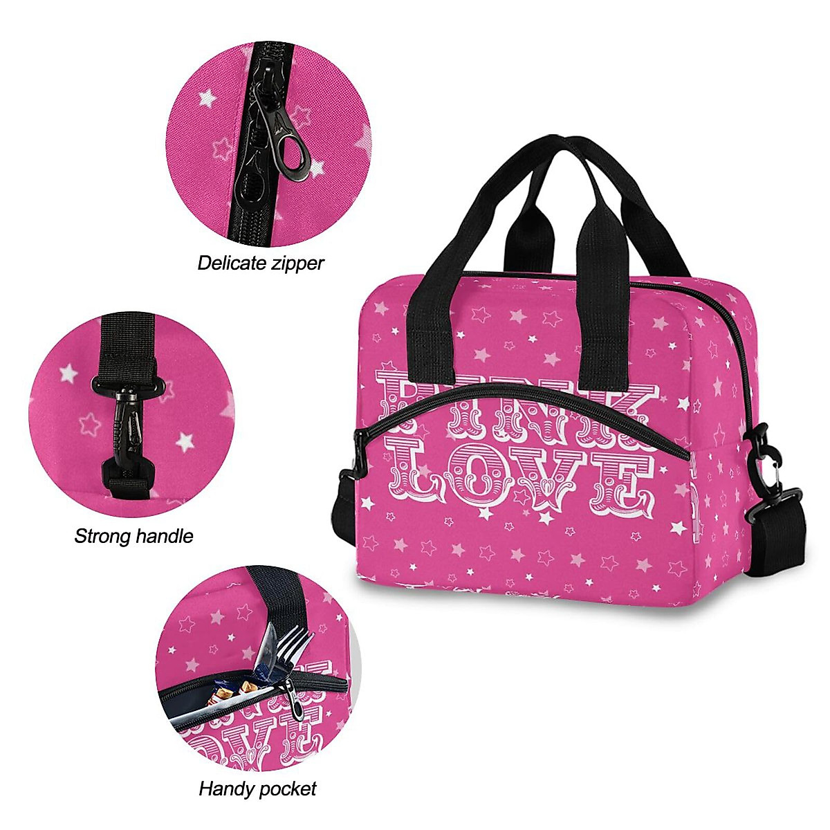 ALAZA Pink Lunch Bags for Women Leakproof Crossbody Lunch Bag Lunch Bag with Shoulder Strap lunch Box Purse Lunch Cooler Bag for Women,Nurse,Teachers(k)