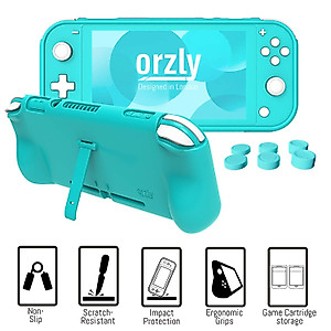 Orzly Switch Lite Accessories Bundle - Case & Screen Protector for Nintendo Switch Lite Console, USB Cable, Games Holder, Grip Case, Headphones, Thumb-Grip Pack & More (Gift Pack - Turquoise Blue)