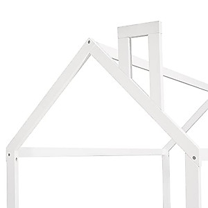 BIADNBZ Twin Size House Floor Bed Frame with Roof, Wooden Montessori Bedframe with Fence, for Kids Teens Bedroom, Slats are not Included, White